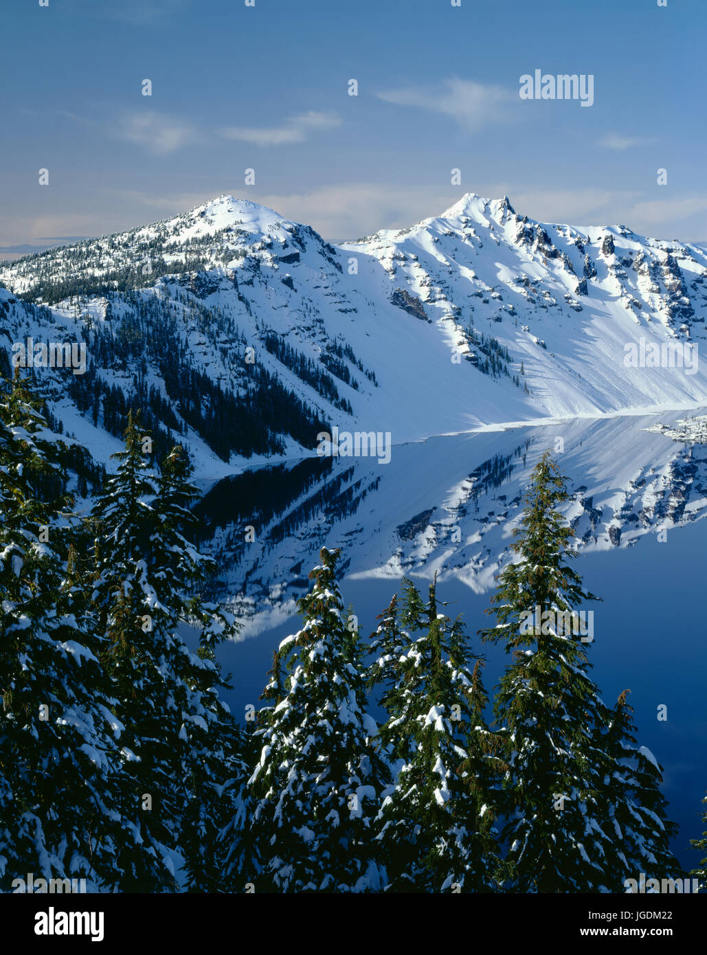 USA, Oregon, Crater Lake National Park, Winter snow on west rim of ...