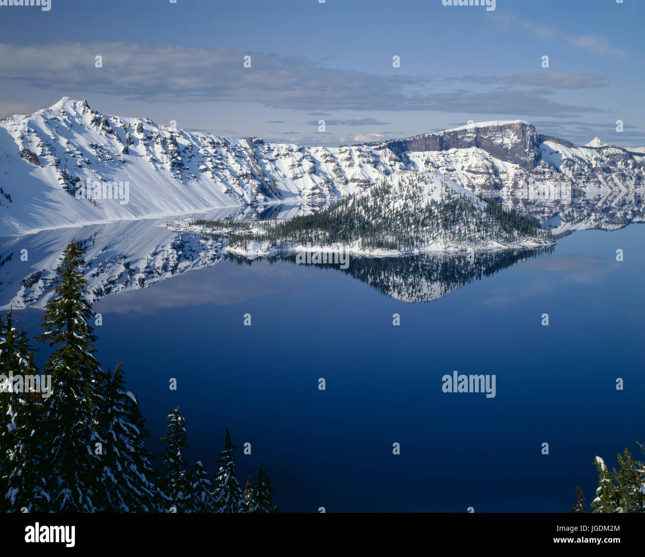 USA, Oregon, Crater Lake National Park, Winter snow on west rim of ...