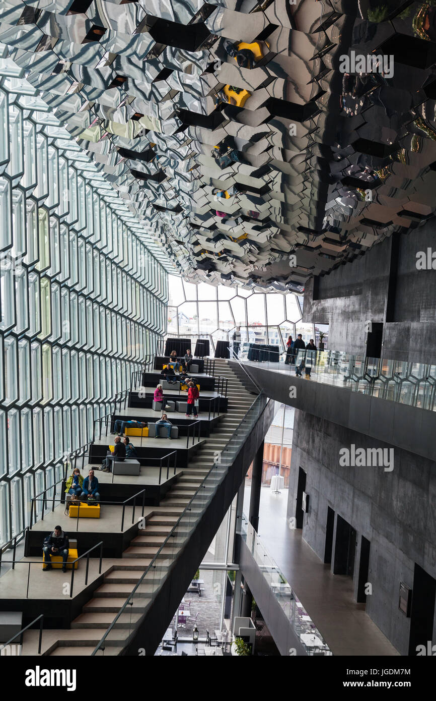 Interior view of the Harpa Concert Hall foyer Stock Photo - Alamy