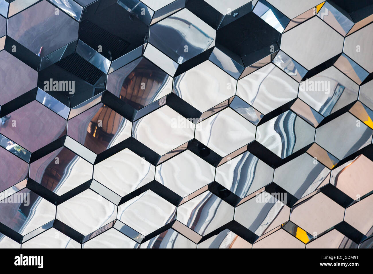 Abstract hexagonal pattern on the ceiling of the Harpa Concert Hall ...