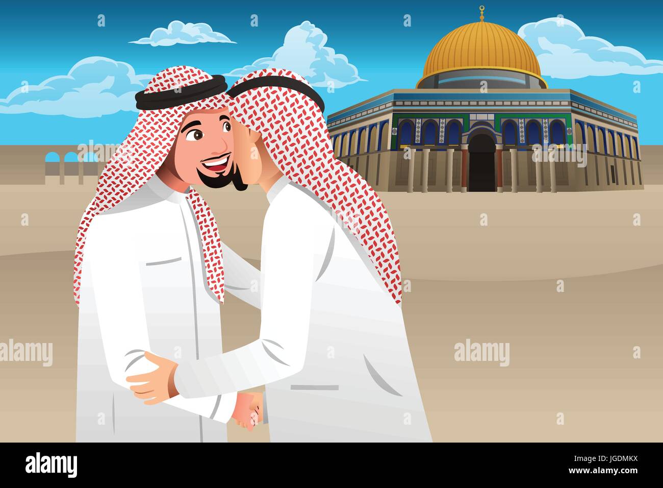 A vector illustration of Two Muslim Men Embracing Each Other Stock ...