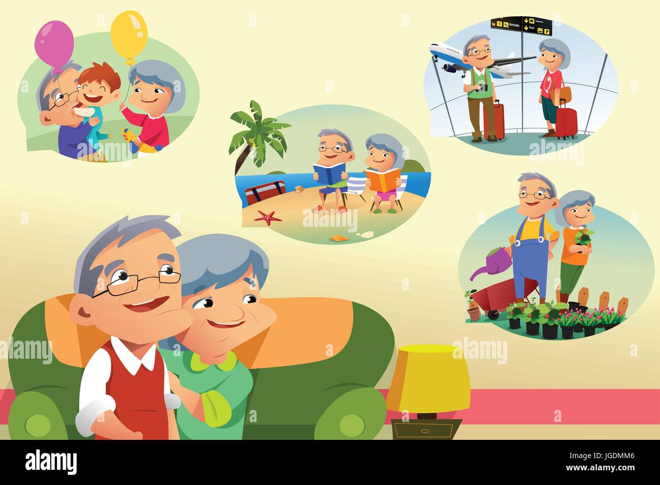A vector illustration of Senior Couple Thinking About Retirement ...