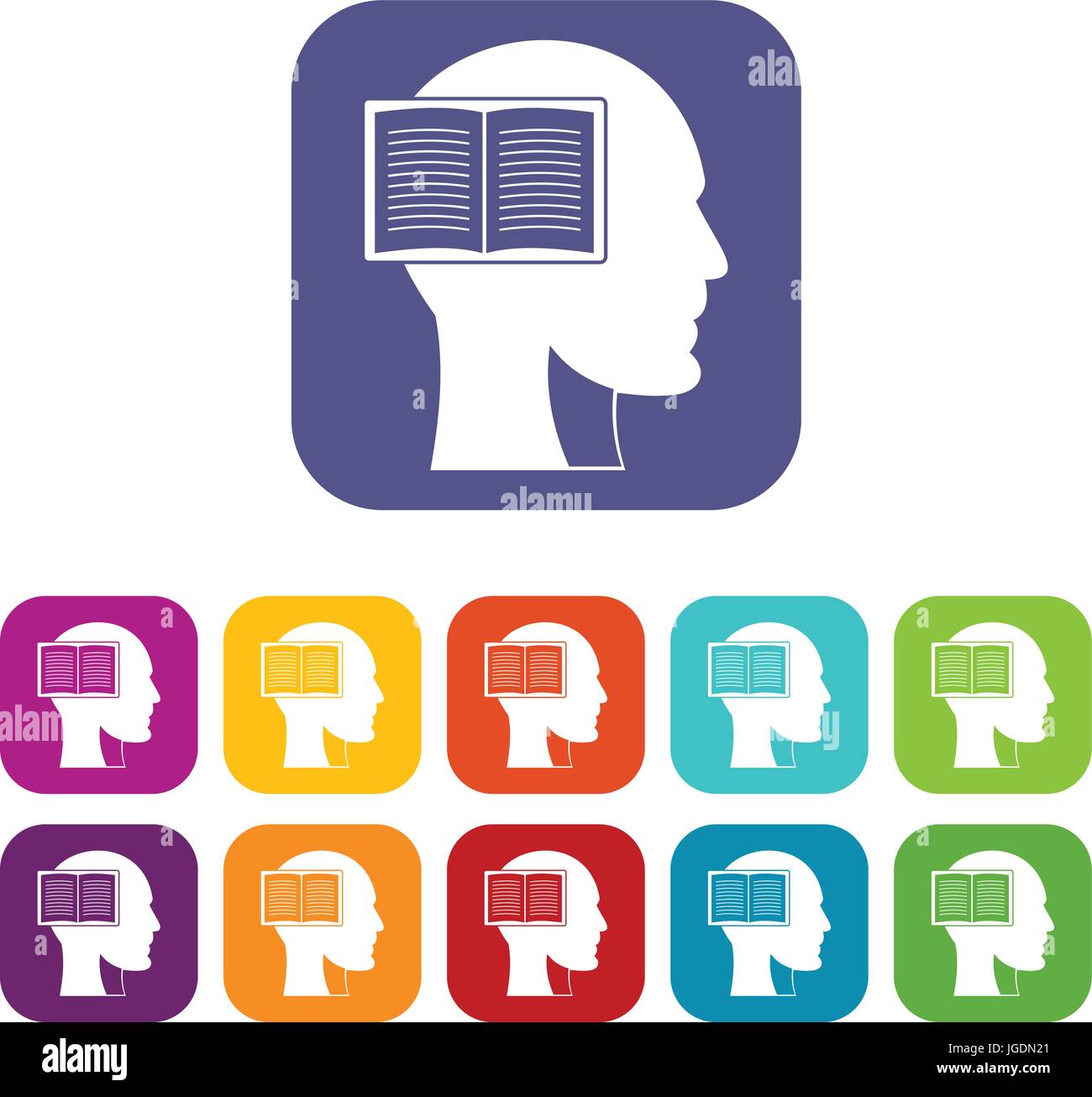 Head with open book icons set flat Stock Vector Image & Art - Alamy