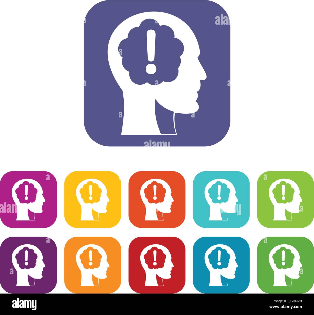 Head with exclamation mark inside icons set flat Stock Vector Image ...
