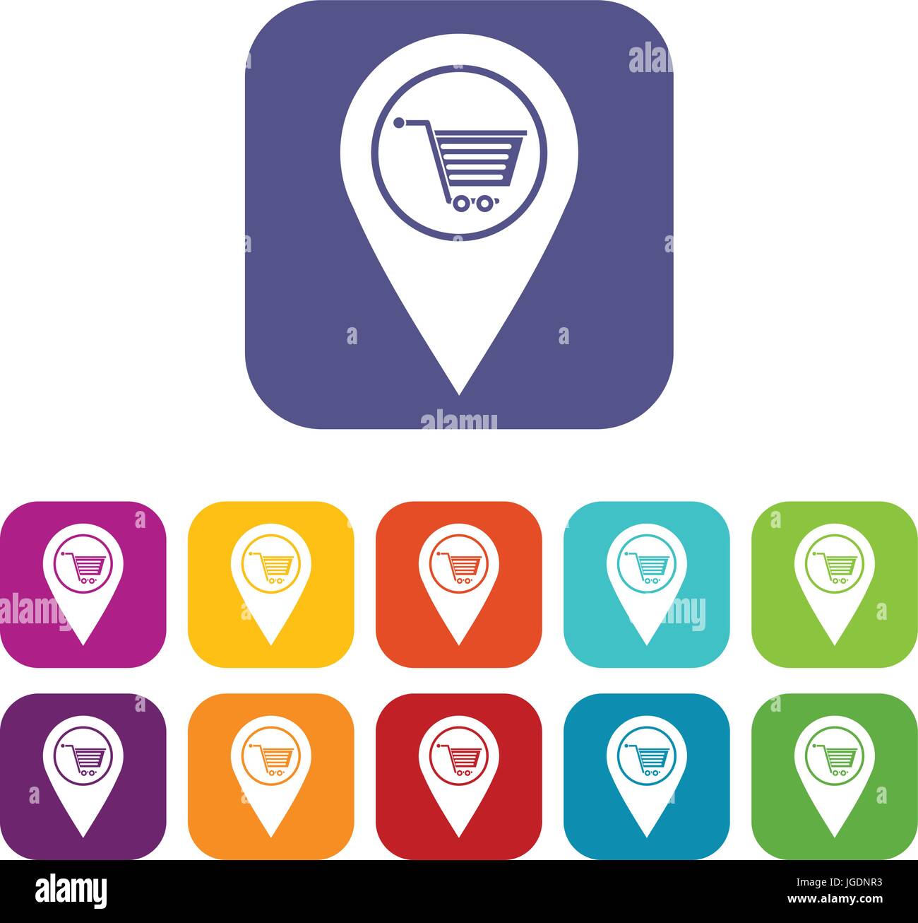 Geo tag with shopping cart symbol icons set flat Stock Vector Image ...