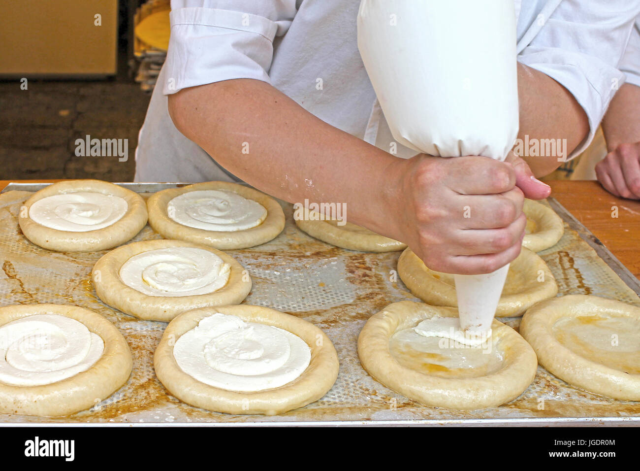 Czech tradition cheesecake - kolache.Process of makin Stock Photo - Alamy