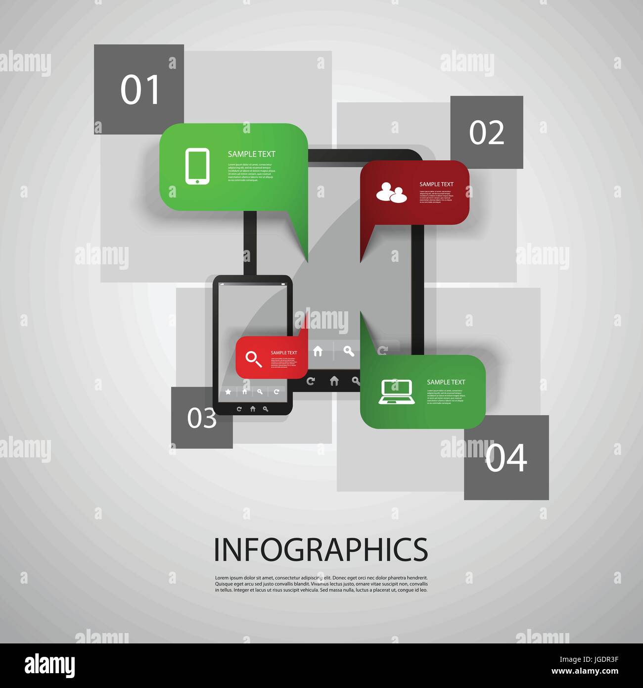 Colorful Infographic Design with Tablet, Speech Bubbles and Icons ...