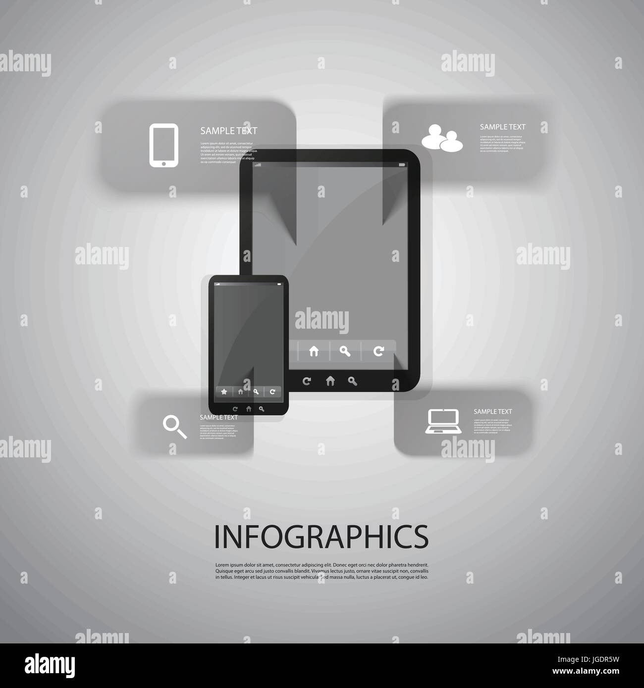 Colorful Infographic Design with Tablet, Speech Bubbles and Icons ...