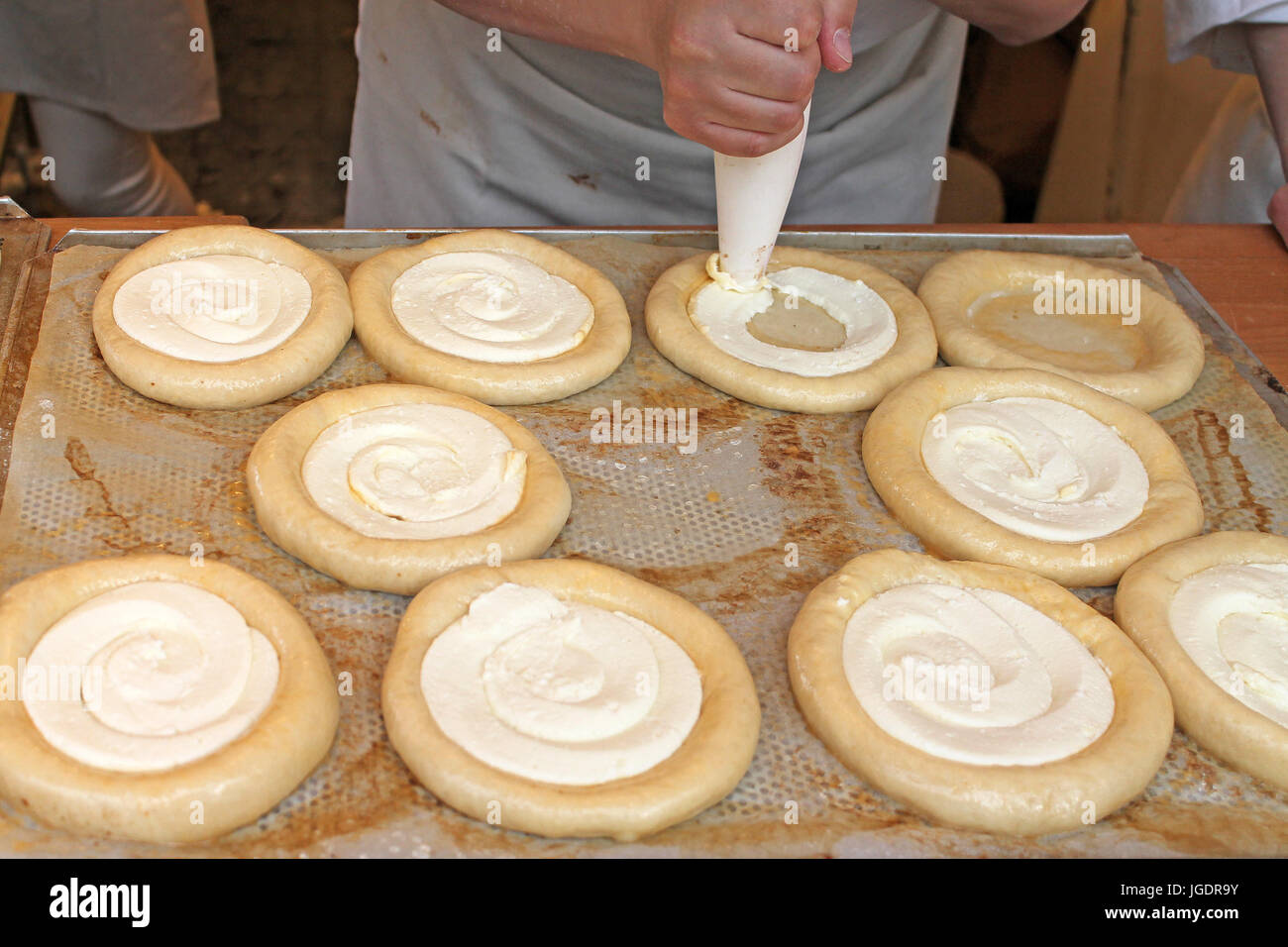 Women bakery at work. Process of makin. Czech traditional baked ...