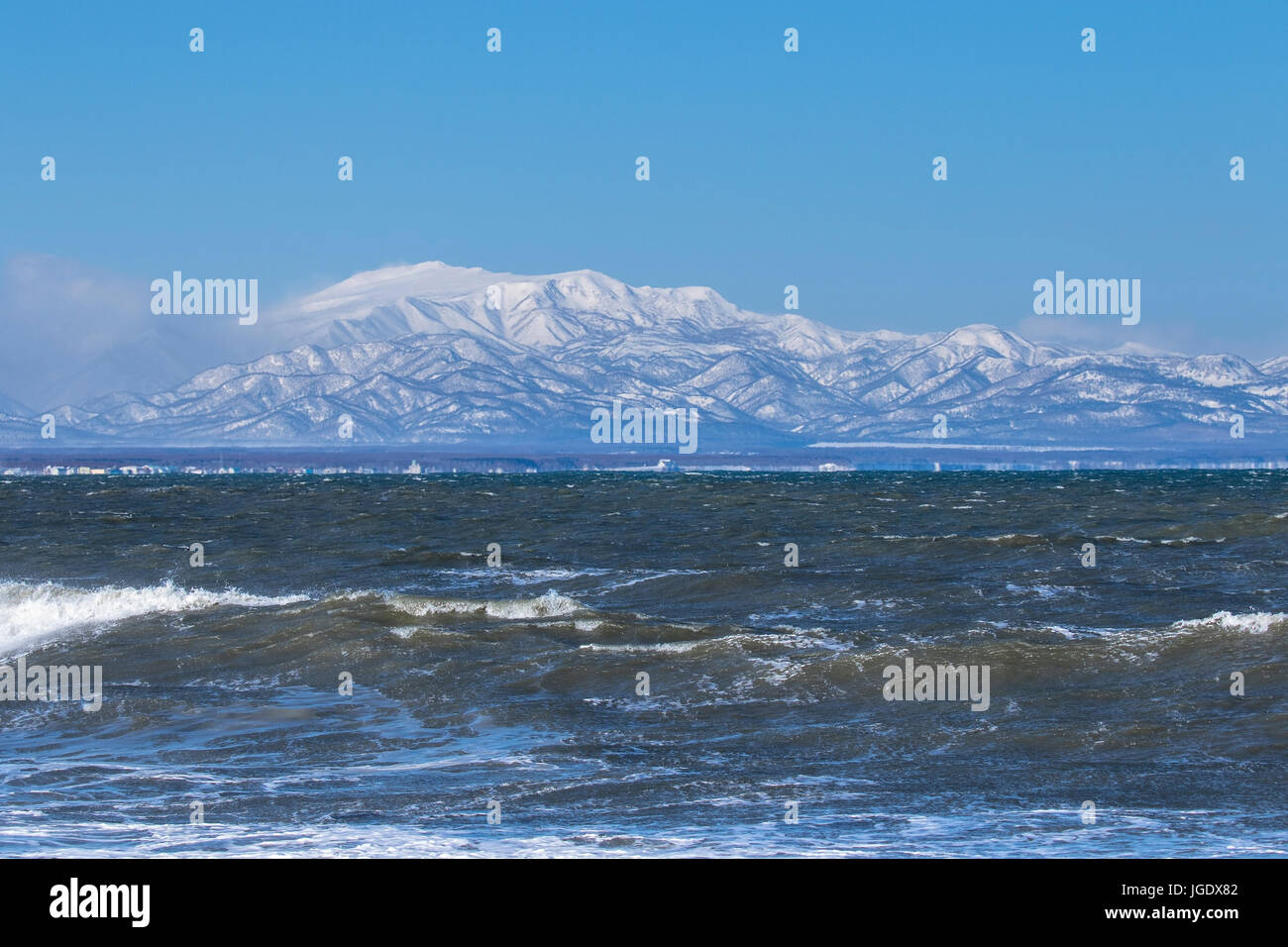 Scenery with Rausu, island Hokkaido / Japan, Ochotsikisches sea ...