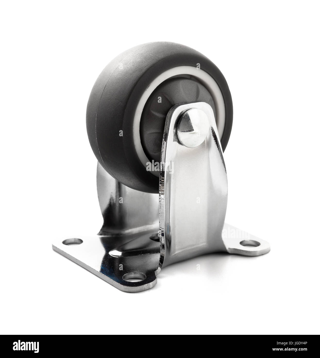 chrome plated industrial steel caster on a white background with ...