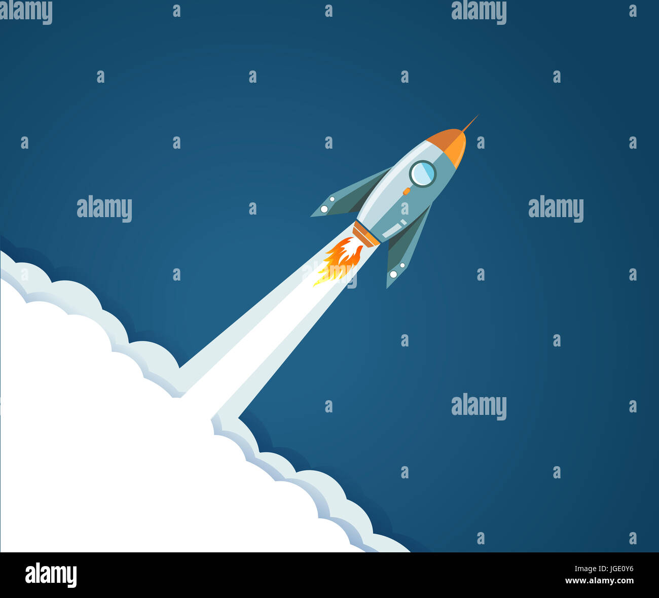 flying rocket illustration design over white clouds and a blue sky ...