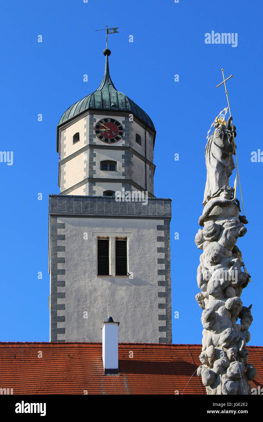Oettingen, Bavaria, Germany, Swabia, Danube ream, steeple, Jakob's ...