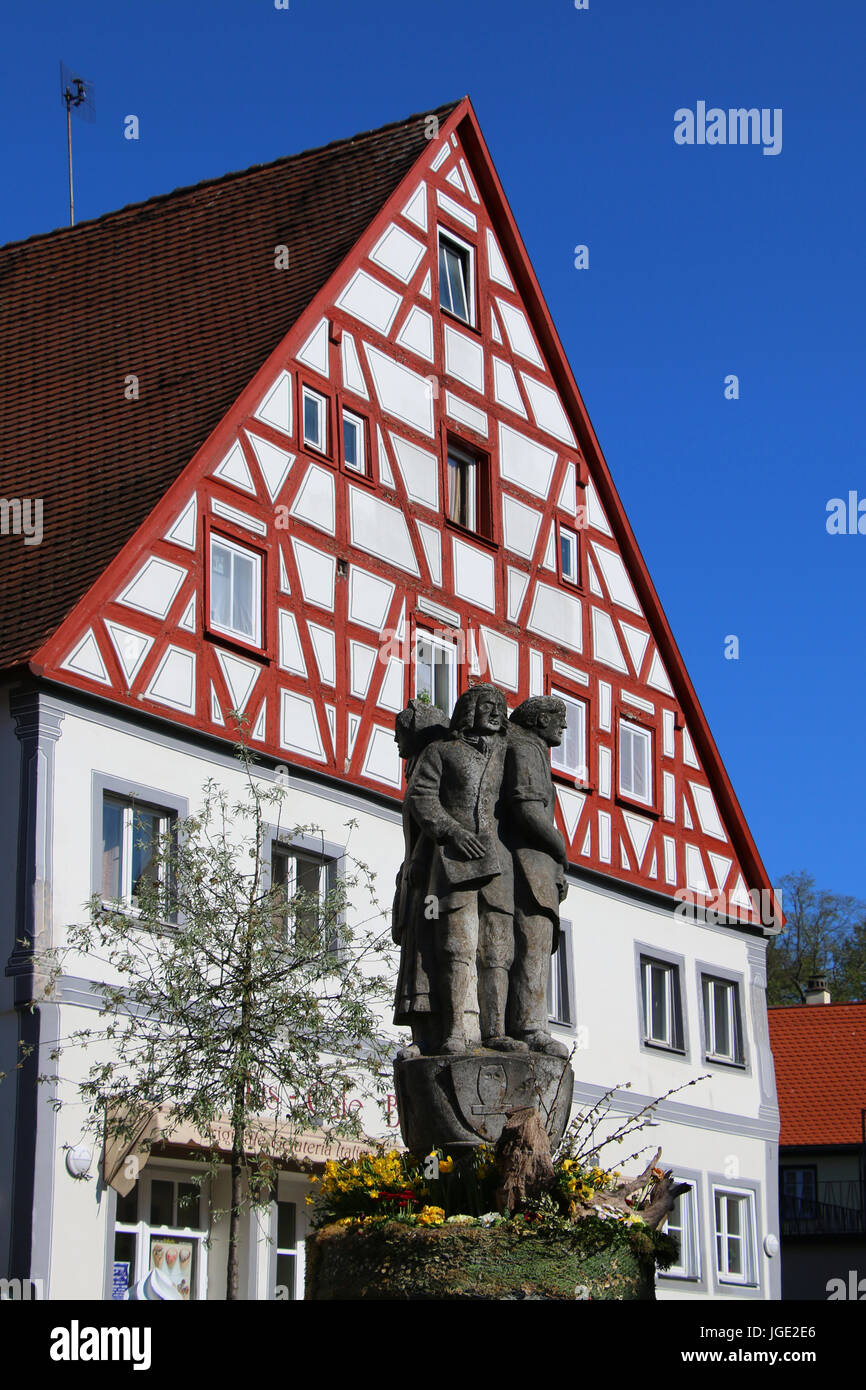 Oettingen, Bavaria, Germany, Swabia, Danube ream, half-timbered house ...