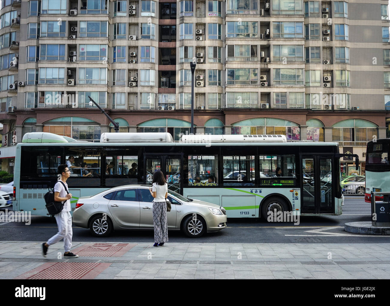 Chengdu, China - Aug 20, 2016. Bus on street in Chengdu, China. Chengdu ...