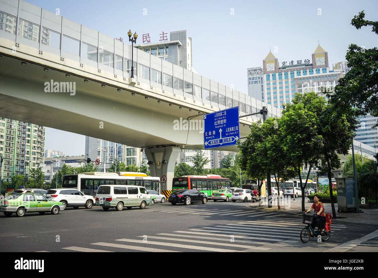 Chengdu, China - Aug 20, 2016. Vehicles run on street in Chengdu, China ...