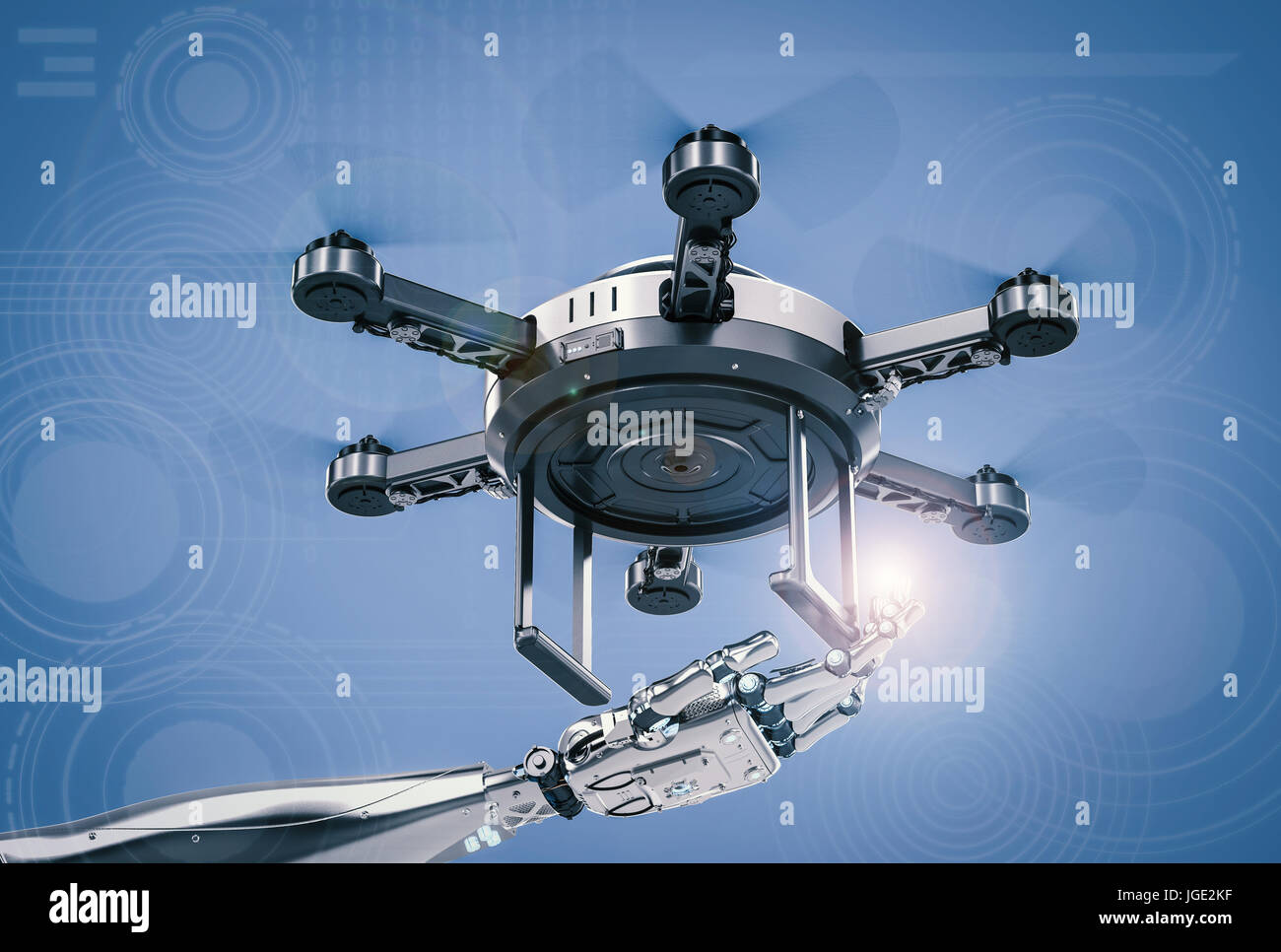 3d rendering robot hand working with drone Stock Photo - Alamy