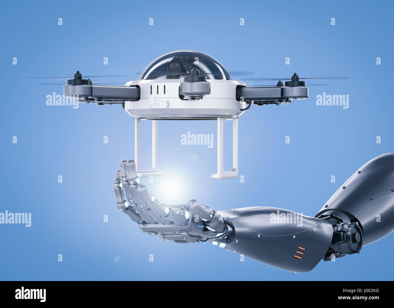 3d rendering robot hand working with drone Stock Photo - Alamy