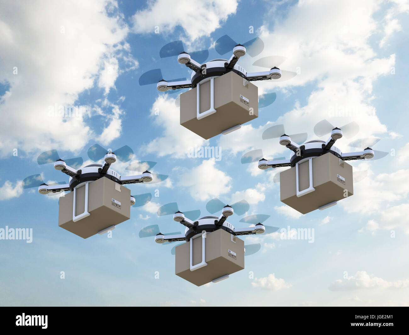 3d rendering delivery drones flying in the sky Stock Photo - Alamy