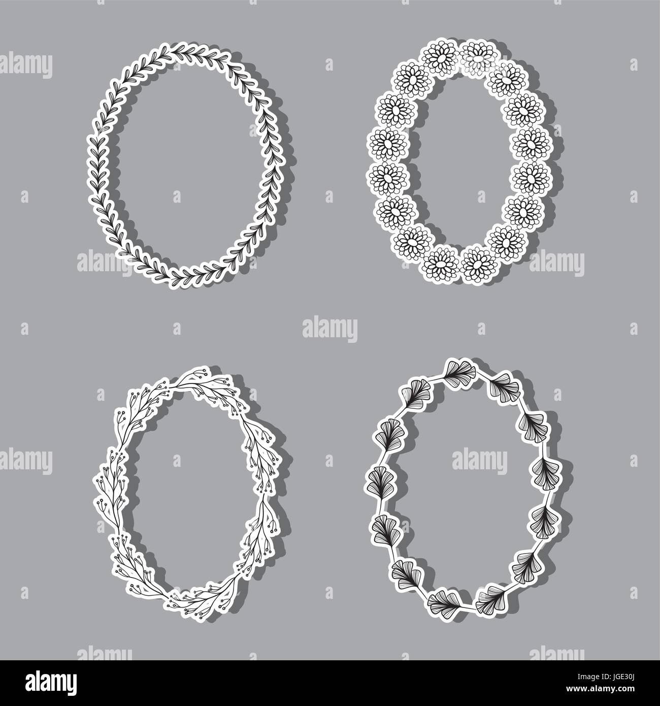 set rustic decoration circle with branches and flowers concept Stock ...