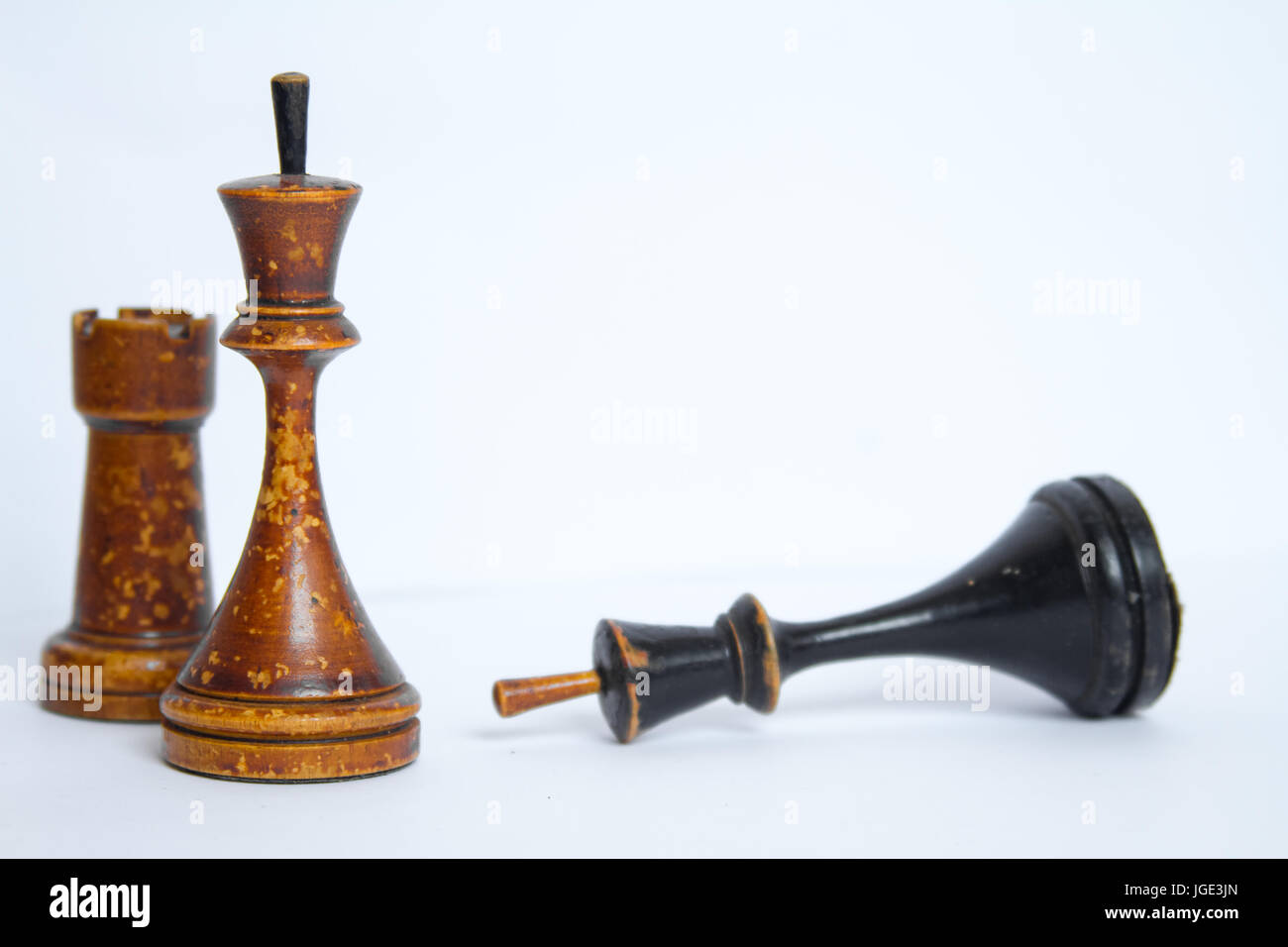 Old chess Board with wooden pieces on a white background Stock Photo ...