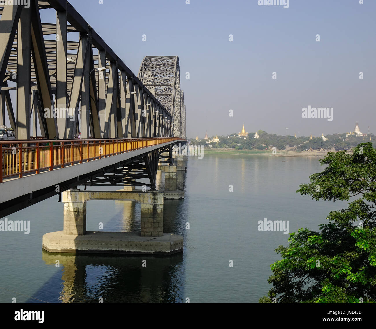 Steel bridge over the Irrawaddy river in Mandalay, Myanmar. Irrawaddy ...