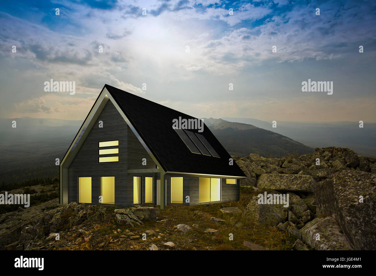 Modern house in remote rocky landscape Stock Photo - Alamy