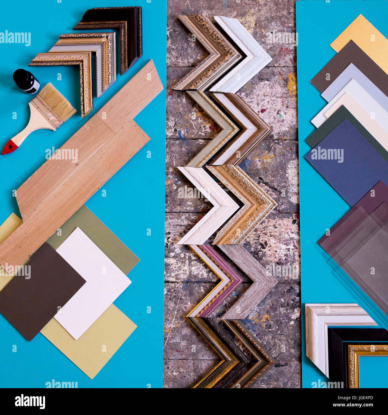 Paintbrush and picture frame parts Stock Photo - Alamy