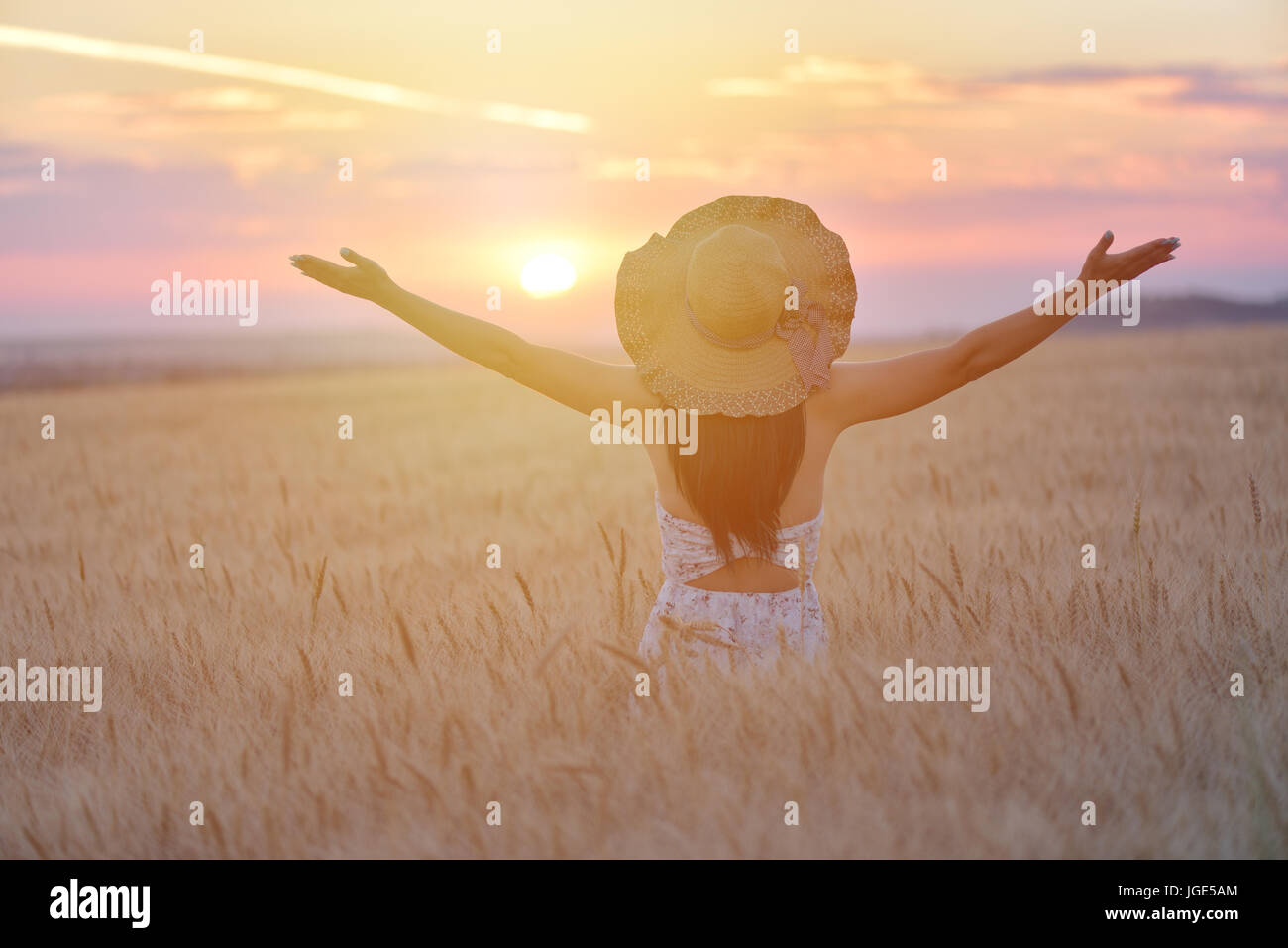 Woman feeling free, happy and loved in a beautiful natural setting at ...