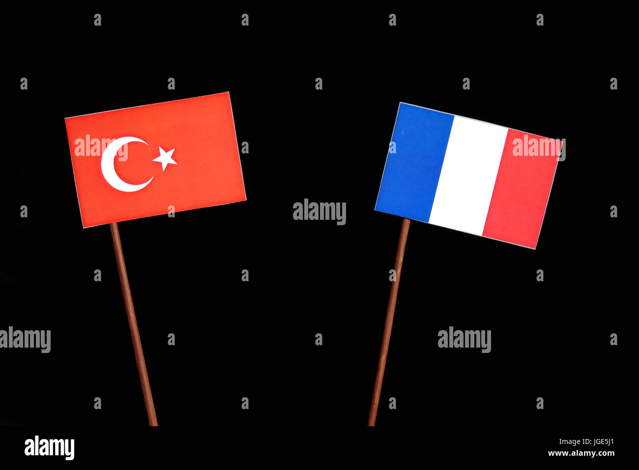 Turkish flag with French flag isolated on black background Stock Photo ...