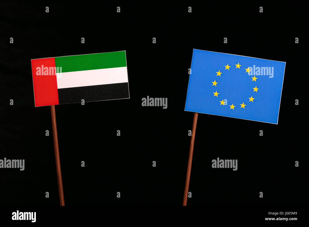 United Arab Emirates flag with European Union (EU) flag isolated on ...