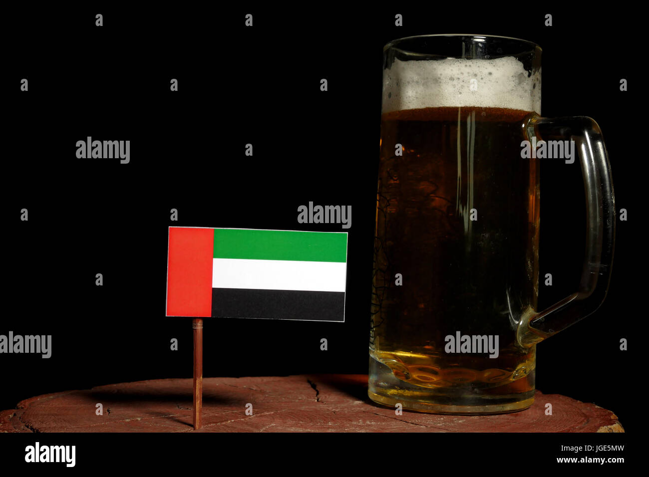 United Arab Emirates flag with beer mug isolated on black background ...