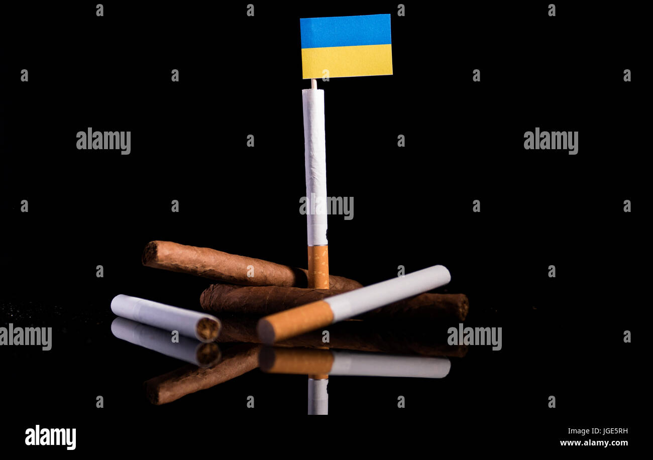 Ukraine flag with cigarettes and cigars. Tobacco Industry concept Stock ...