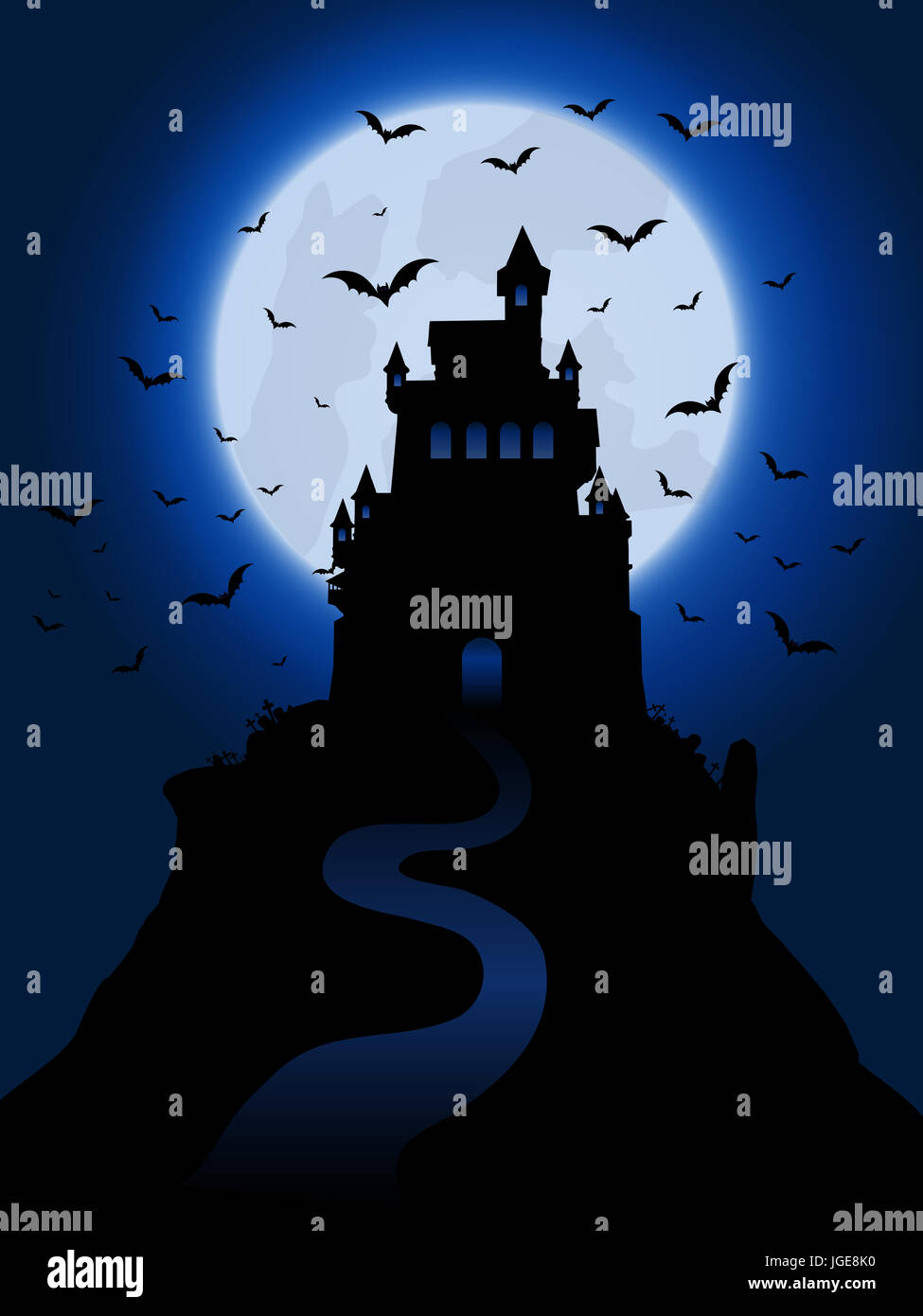 Halloween background with spooky haunted house Stock Photo - Alamy