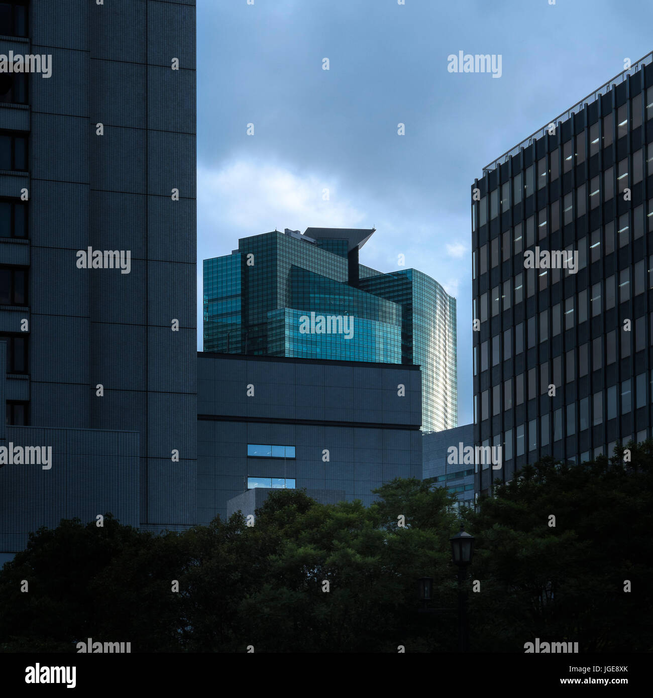 Sunset sky over office building in Shiodome, Tokyo, Japan Stock Photo ...