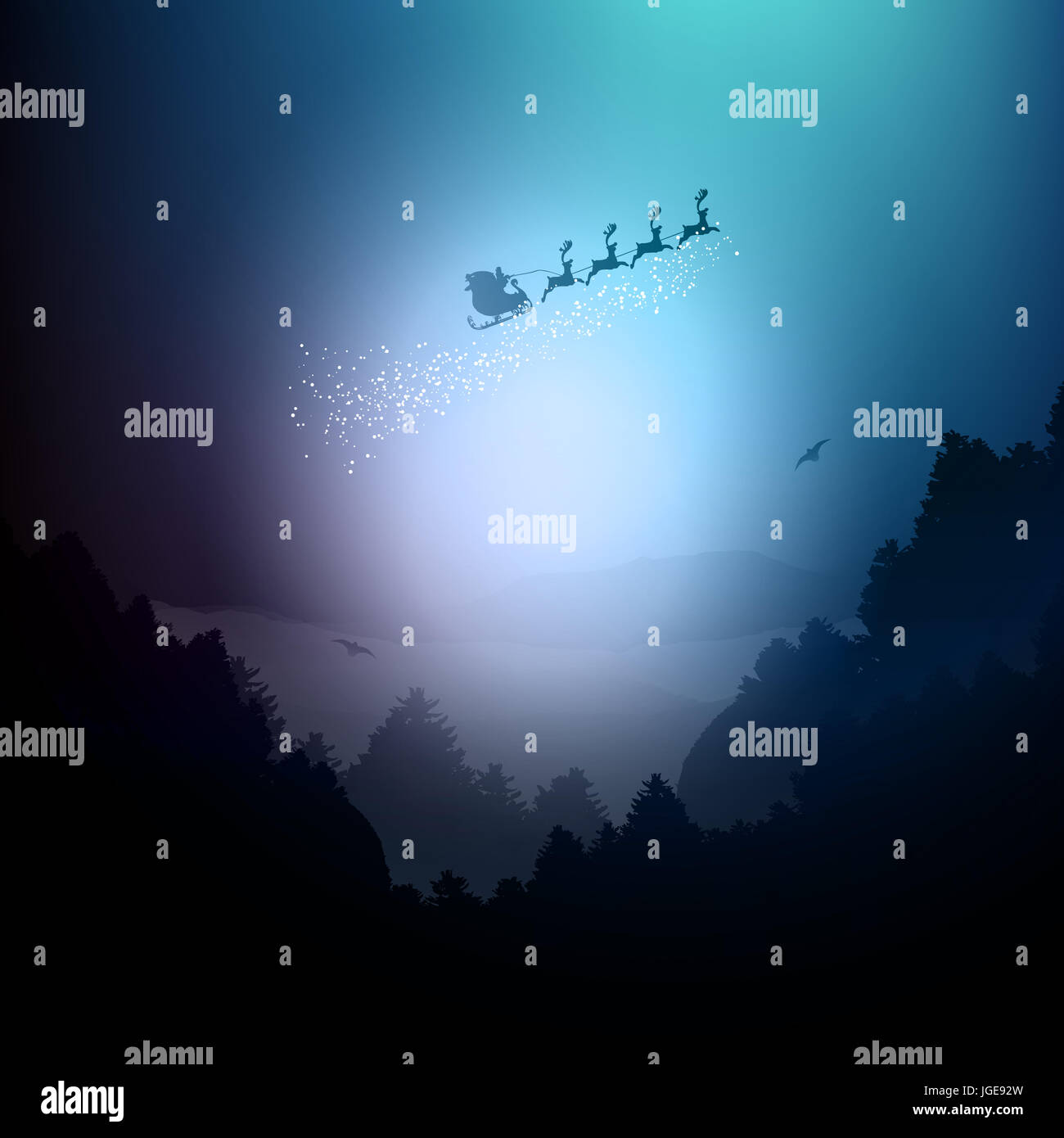 Santa flying sky reindeer hi-res stock photography and images - Alamy