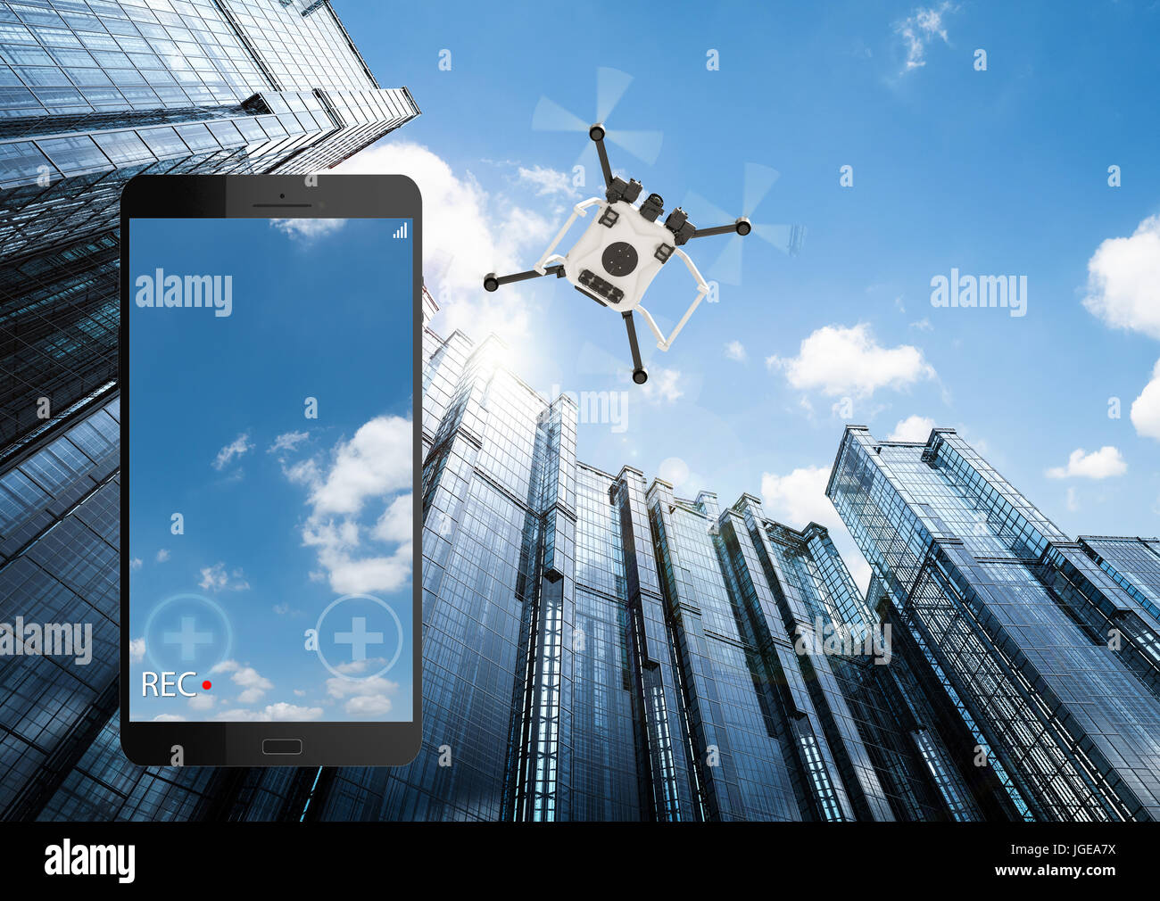 3d rendering mobile phone with flying drone Stock Photo - Alamy
