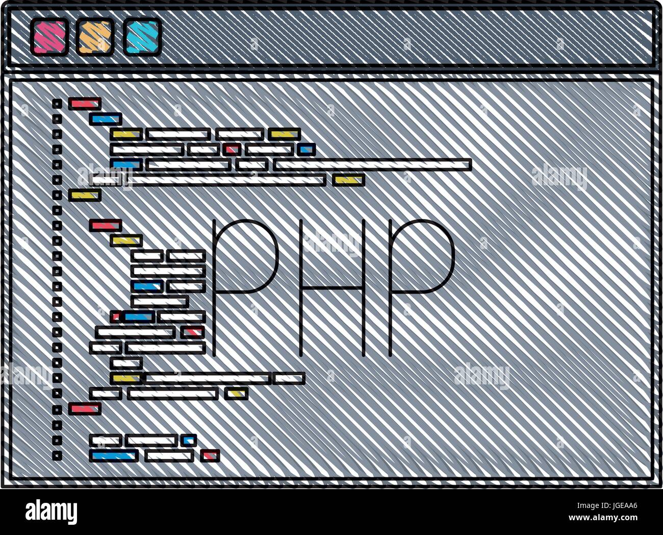 Colored Pencil Silhouette Of Programming Window With Script Code Php Stock Vector Image And Art