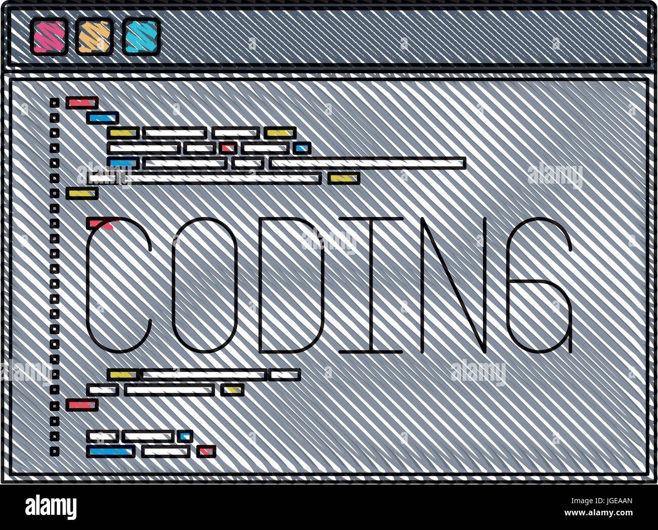 Colored Pencil Silhouette Of Programming Window With Script Of Coding Stock Vector Image And Art
