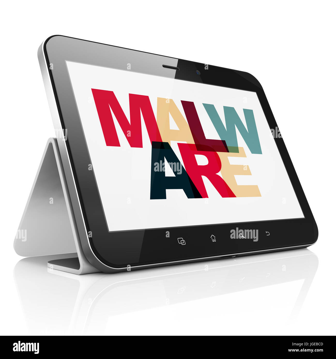 Safety concept: Tablet Computer with Malware on display Stock Photo - Alamy