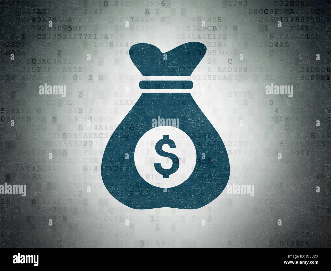 Finance concept: Money Bag on Digital Data Paper background Stock Photo ...