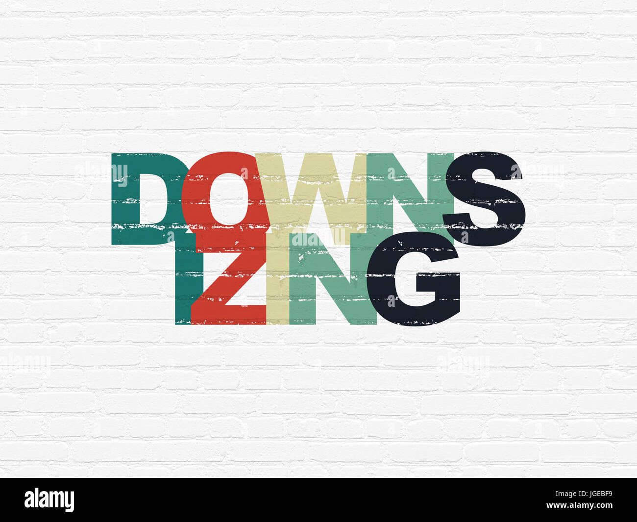 Business concept: Downsizing on wall background Stock Photo - Alamy