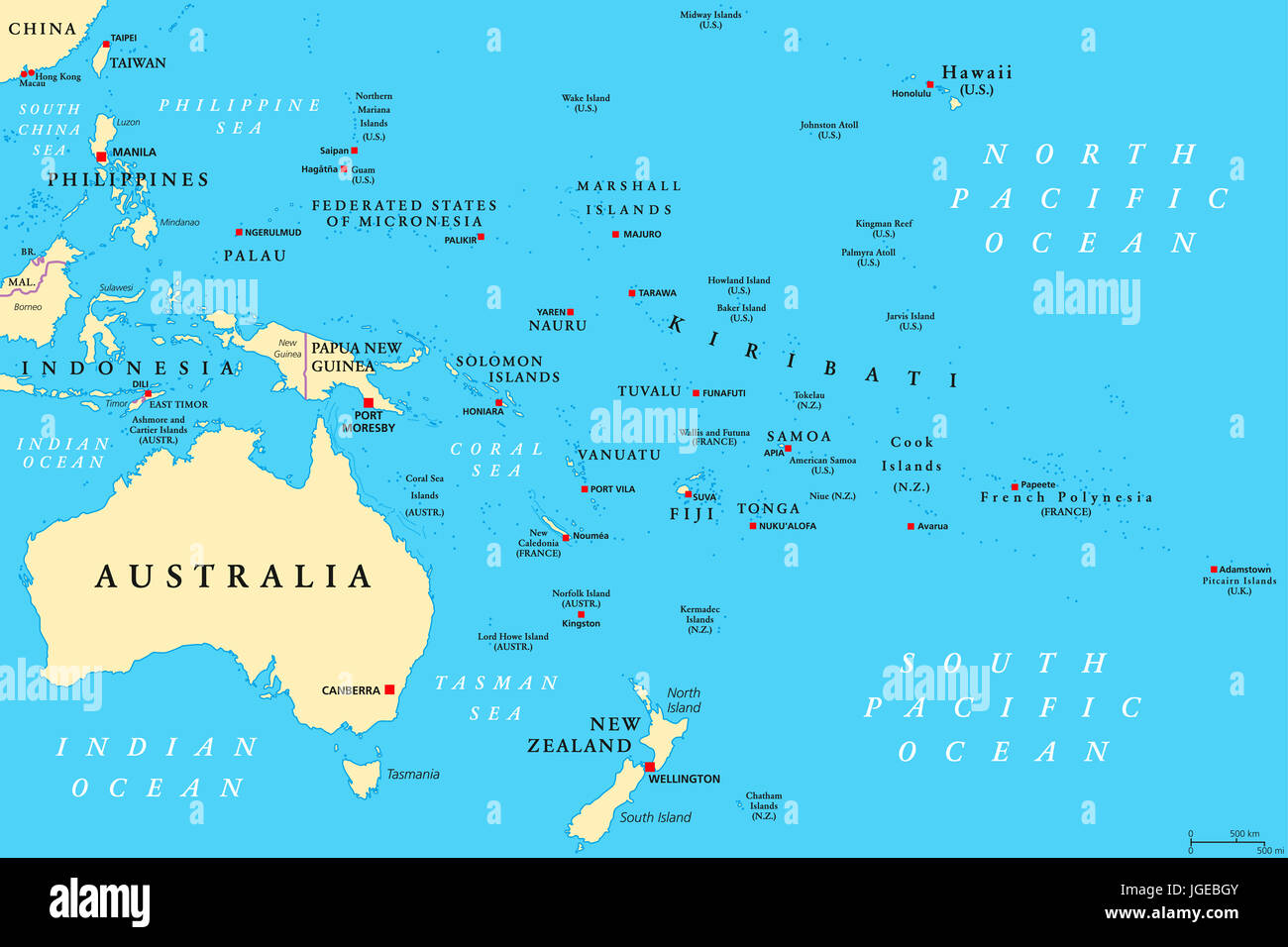Map of australia and oceania region High Resolution Stock Photography ...