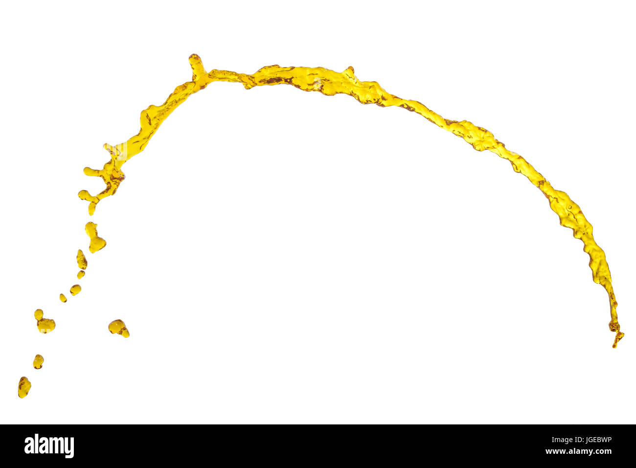 beautiful yellow liquid splash isolated over white background and many ...