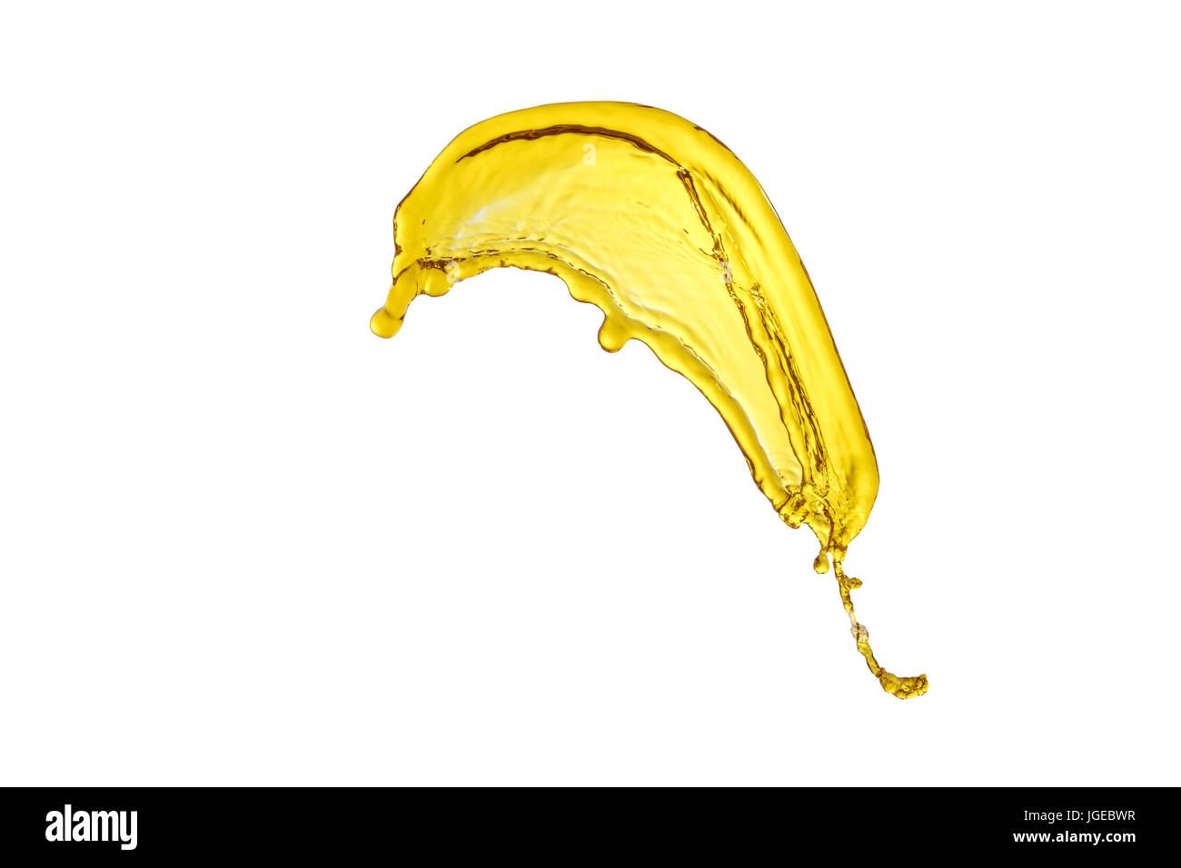 beautiful yellow liquid splash isolated over white background and many ...