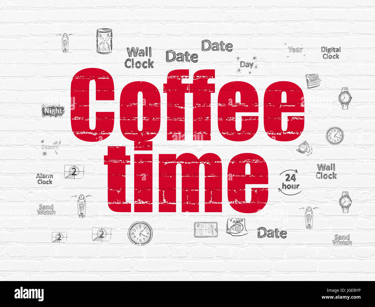 Time concept: Coffee Time on wall background Stock Photo - Alamy