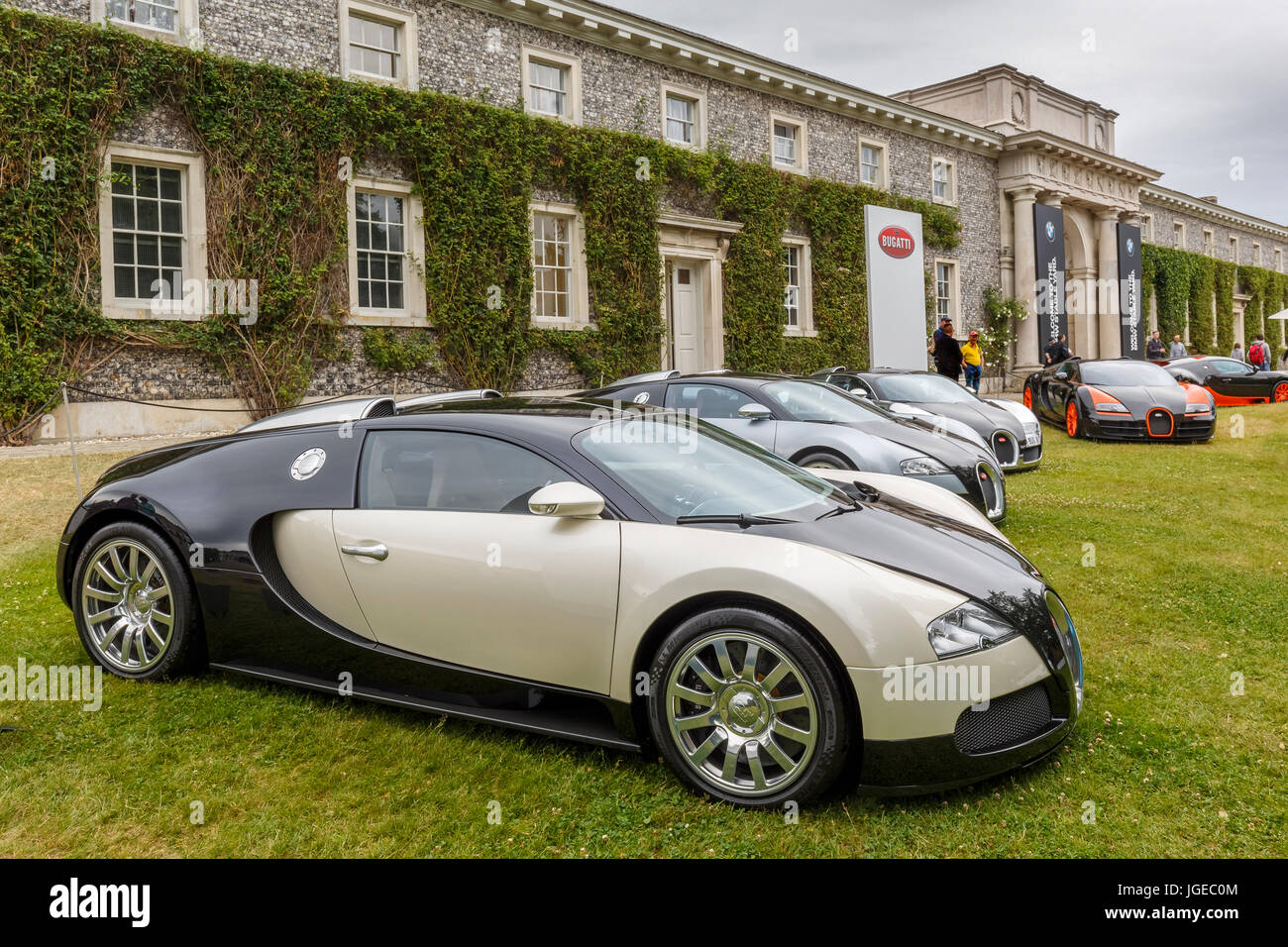 Bugatti display of Chiron and Veyron cars at the stables, Goodwood ...
