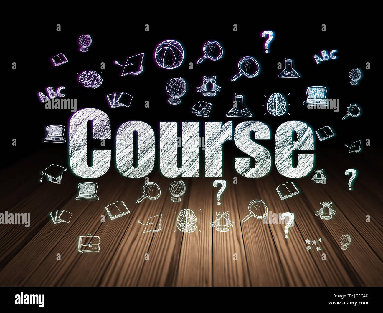 Learning concept: Course in grunge dark room Stock Photo - Alamy
