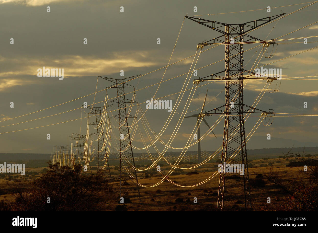 Electrical line in Castilla and La Mancha, Spain (Cerca de Cuenca Stock ...