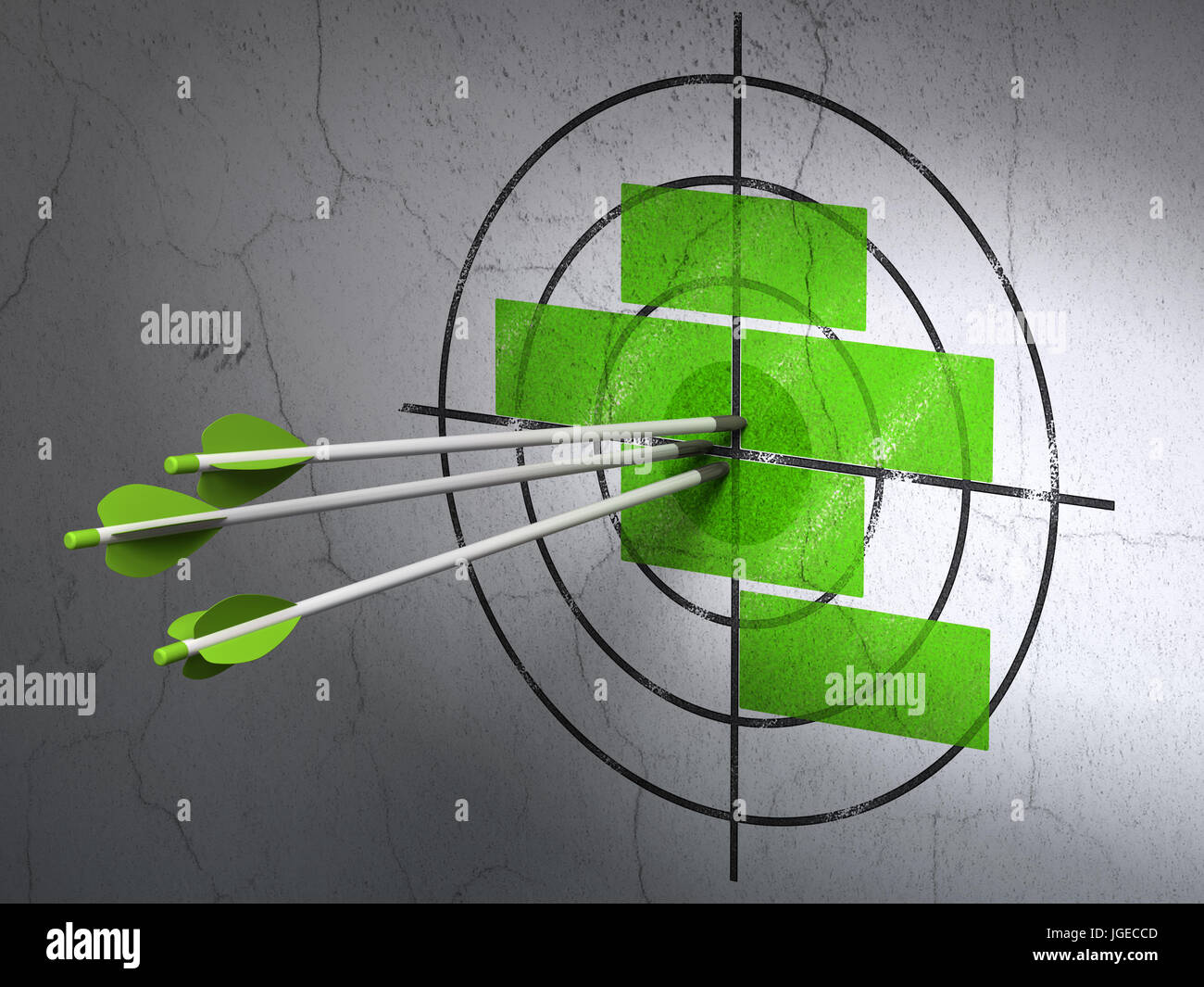 Building construction concept: arrows in Bricks target on wall ...